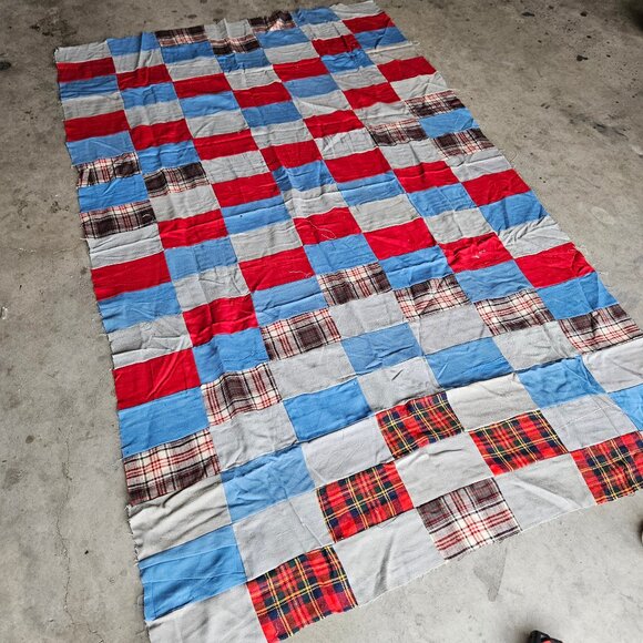 Vintage | Art | Vintage Unfinished Check Quilt Top Upcycled Fabric 3s ...